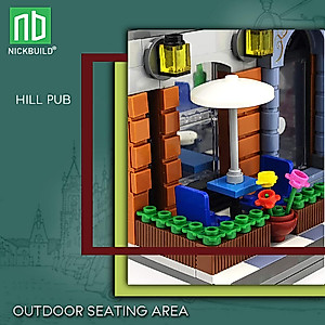 Nickbuild Street Hill Pub MOC Building Blocks Toy, Towns Series Kits, Collectible Play Model Set and Building City Toys for Kids and Teens (1367 PCS)