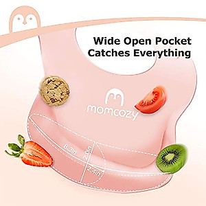 Momcozy Baby Silicone Bibs Easily Clean Set of 3, Soft Adjustable Toddler Silicone Bibs for Babies Girl and Boy, Waterproof, Pinkish Orange, Light Blue and Light Grey