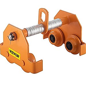 VEVOR 0.5 Ton Manual, 1100 LBS/0.5T Load Capacity Trolley, 2.5-8 inch Adjustable Width Push Beam with Dual Wheels, Orange