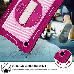 ZUBEE Cover Case Shockproof Protective Cover 360 Degree Rotating Bracket Case Compatible with Samsung Galaxy Tab A8 10.5-Inch 2021 (SM-X200/X205/X207) Protective Cover(Rose Red+Pink)