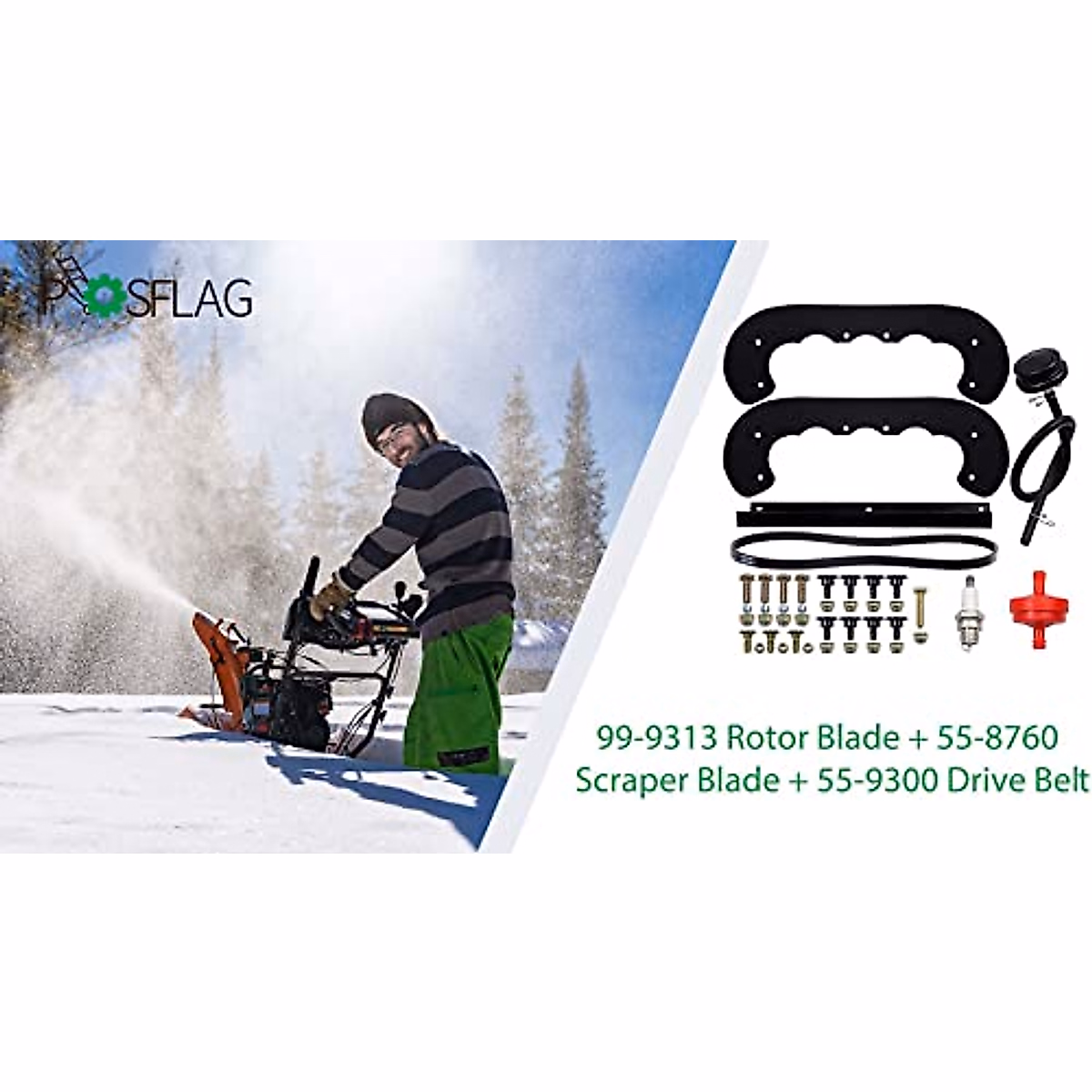 POSFLAG 99-9313 Snow Blower Paddles with 55-8760 Scraper Blade 55-9300 Drive Belt and Hardware Kit for Toro CCR2000, CCR2400, CCR2400R, CCR2400E, CCR2500, CCR2500R, CCR3000R, CCR3000E Snowthrowers