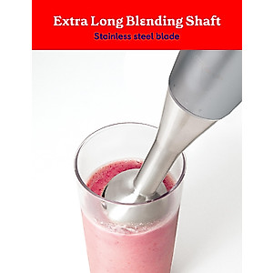 BETTY CROCKER Immersion Blender for Home & Kitchen, 2-Speed Hand Mixer Electric Handheld with Stainless Steel Blade, Beaker & Whisk, 250W Portable Blender with Ergonomic Handle, Silver