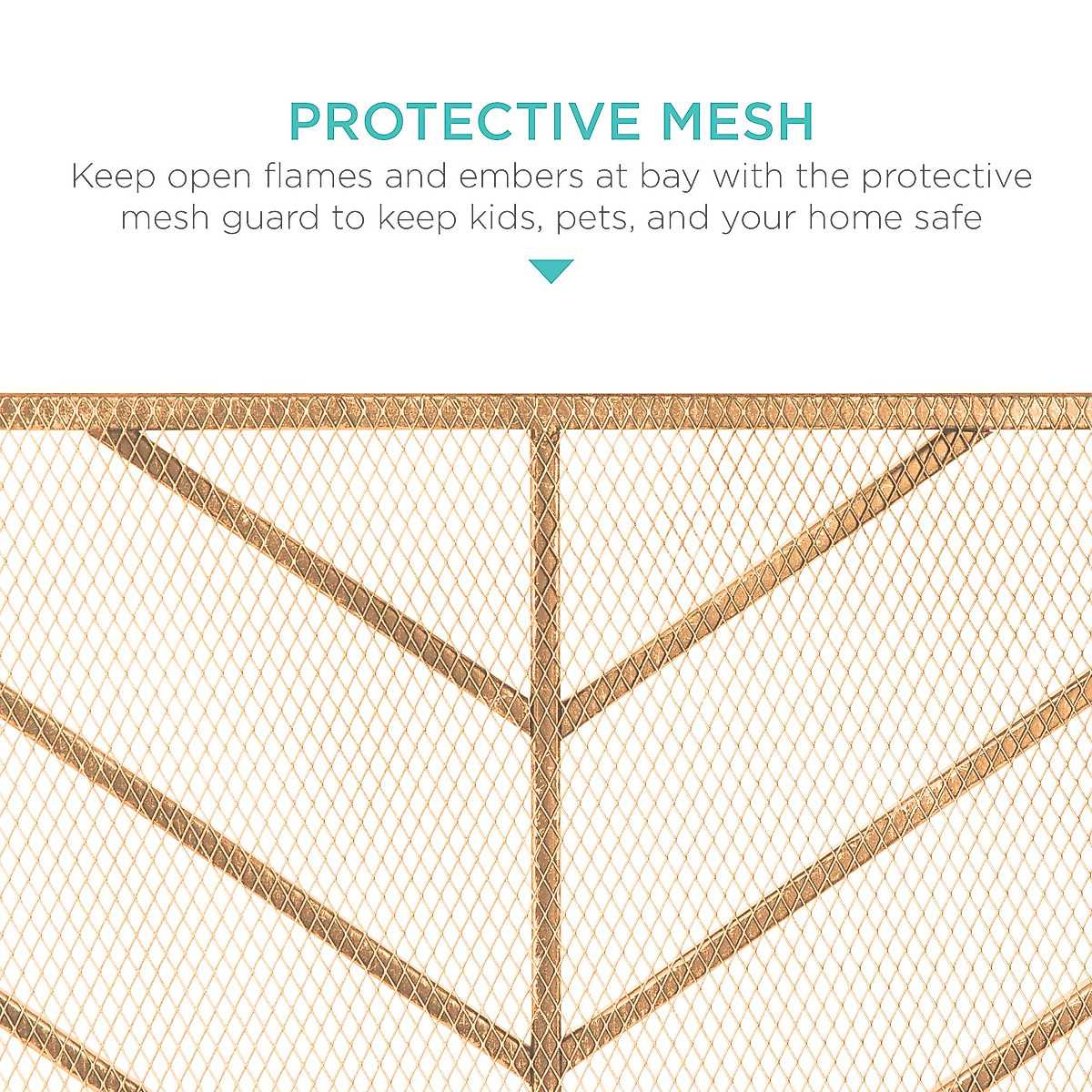 Best Choice Products 38x31in Single Panel Handcrafted Wrought Iron Mesh Chevron Fireplace Screen, Fire Spark Guard for Living Room, Bedroom Décor w/Distressed Antique Finish - Gold