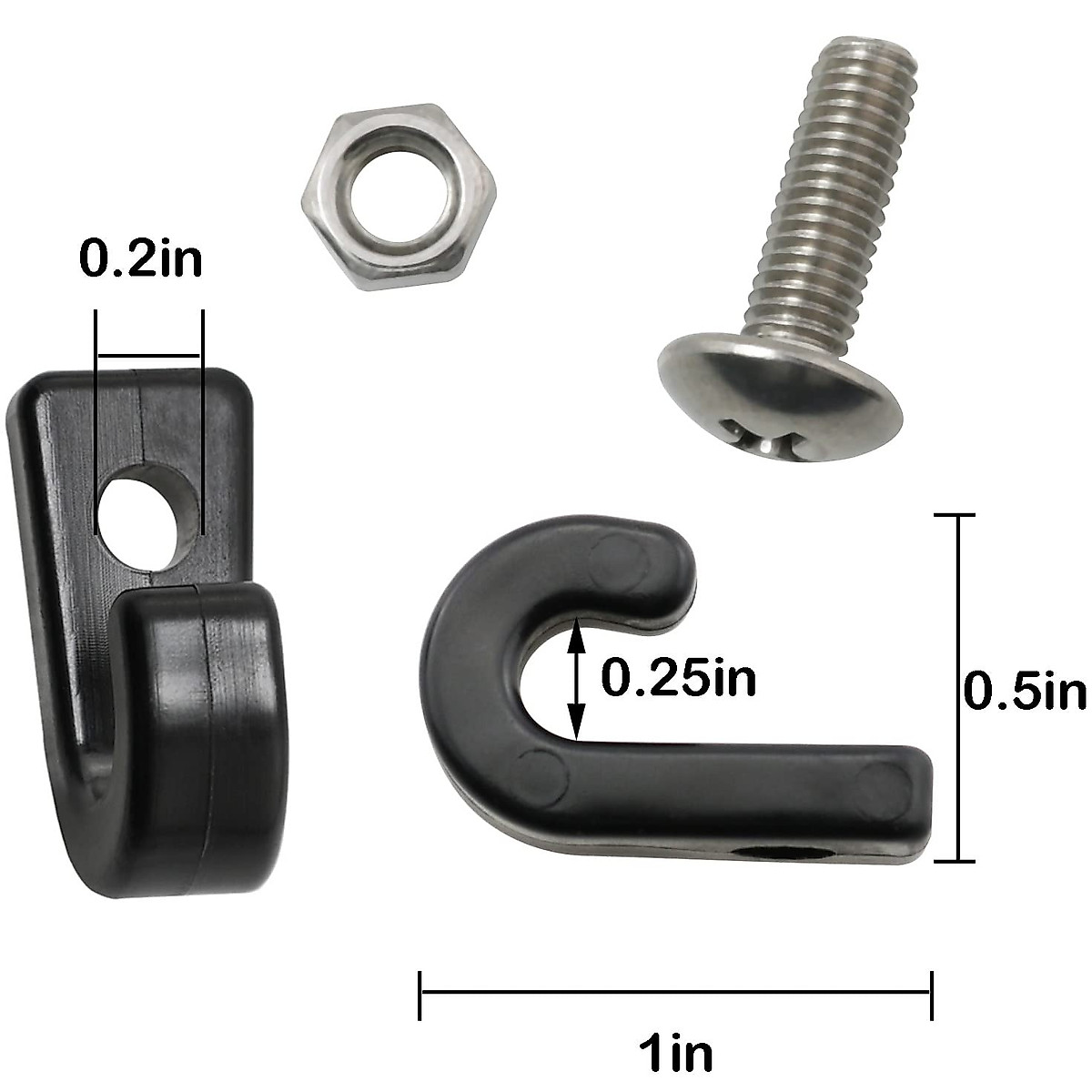 JJHXSM 16pcs 1" Nylon Buckle J-Hooks Black Lashing Hooks for Bungee Cord Yacht Kayak Accessories