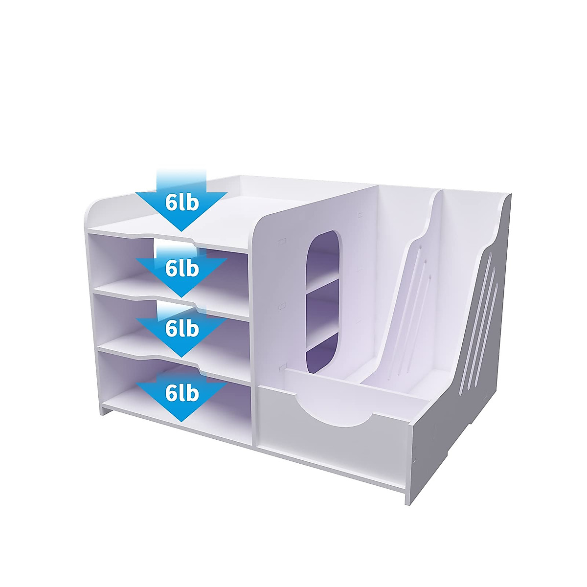 Natwind 4-Tier Office White Desktop Organizer Paper File Rack with Vertical Horizontal File Holder All in One Supplies Storage Box Mail Sorter on Desk Tabletop Binder Folder Letter Trays Study Home