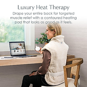 Pure Enrichment® PureRadiance™ Back & Neck Luxury Heating Pad for Pain Relief, Patented Design, Soft Faux Fur & Micromink, 6 Heat Settings, Machine Washable, Universal Fit, 31.5” x 24” (Golden Sands)