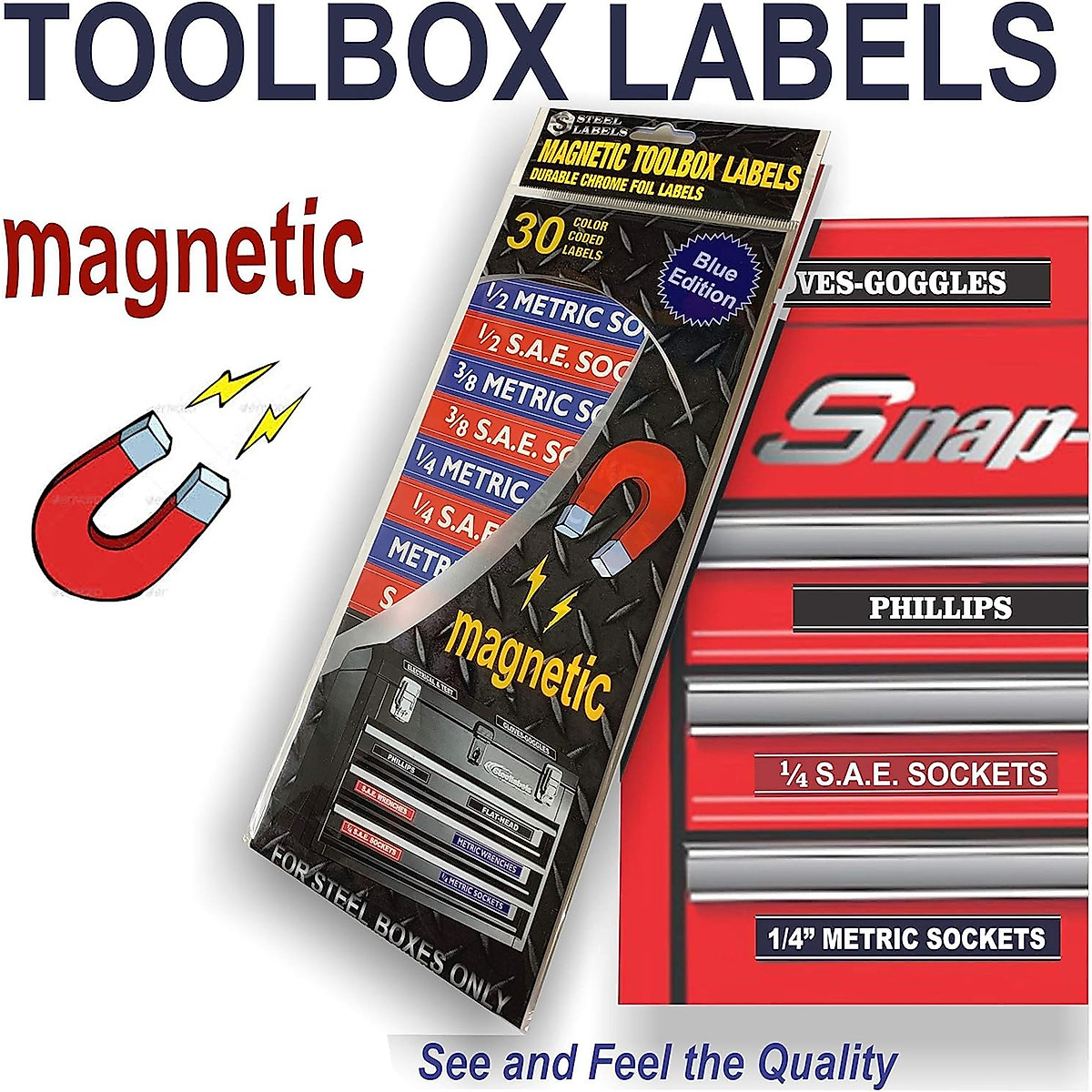 "Magnetic" Tool Box Organizer Labels (Green Edition) Organize Boxes, Drawers & cabinets "Quick & Easy", fits All Brands of 'Steel' Tool Chest Including Craftsman & Snap-on
