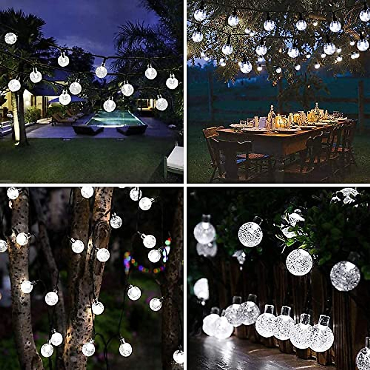 Solar String Lights Outdoor Waterproof,50LED Crystal Globe Solar String Lights,8 Mode 7M/24Ft Outdoor Solar Powered String Lights for Garden,Patio,Christmas,Parties,Wedding,Festival (Cool White)