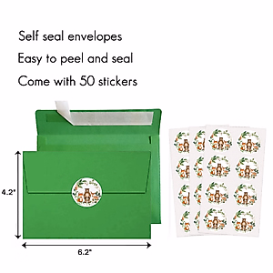 50 Woodland Thank You Cards, 4x6" Forest Animals Greenery Thank You Notes with Matching Green Envelopes & Stickers, Woodland Creatures Notecards Perfect for Woodland Baby Shower and Birthday Party