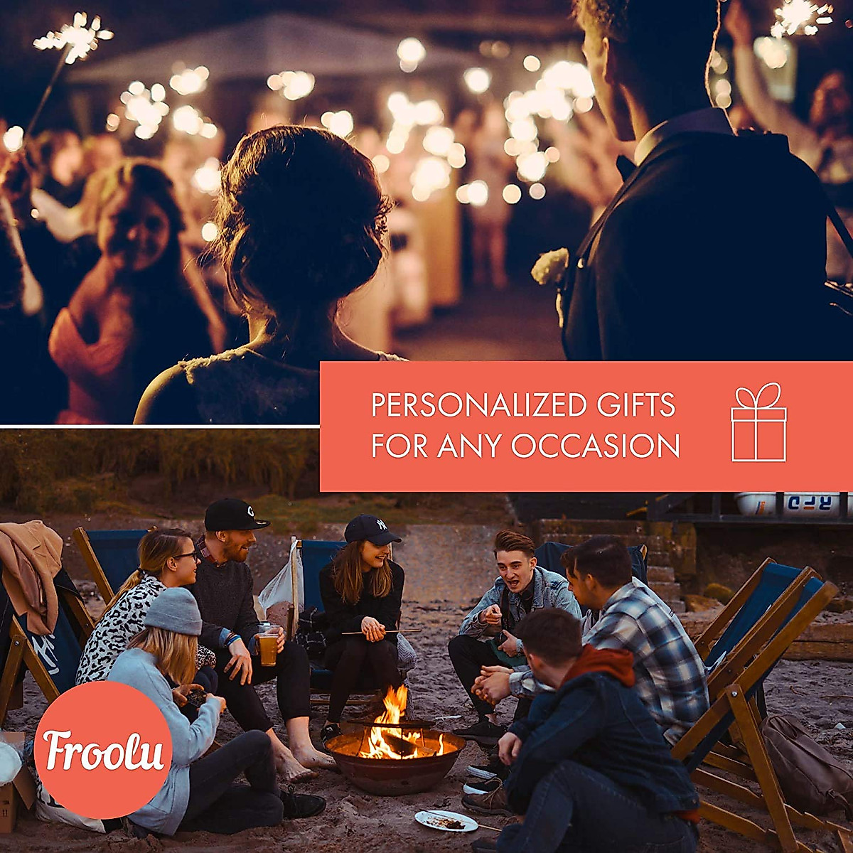 Froolu Personalized Whiskey Set in Wooden Gift Box - Includes Decanter, 4 Scotch Glasses, 4 Natural Slate Coasters, 8 Chilling Stones & Tongs - Great Mens Home Bar Gift for Him, Husband, Dad