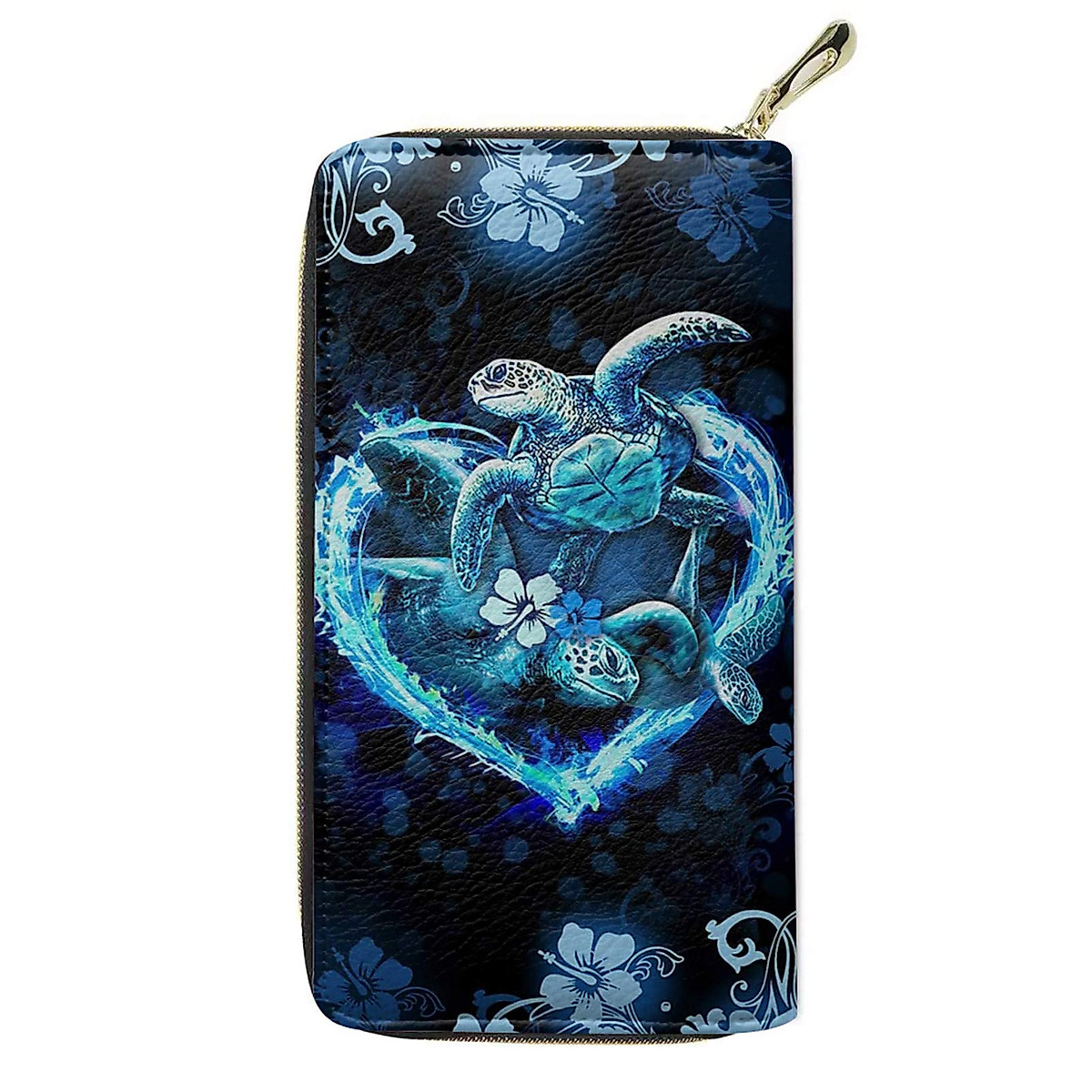 HUGS IDEA Boho Sea Turtles Printed Leather Wallet for Women Ladies Elegant Slim Coins Credit Cards Cash Organizer Clutch Purse