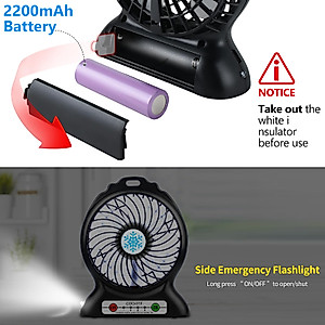 GGH Portable Fan Rechargeable,Personal Desk Fan,Small Battery Operated USB Fan with Flashlight,3 Speeds Wind Quiet Mini Desktop Fan for Travel,Camping,Bedroom,Office