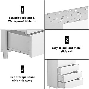 AWQM 4 Drawer Dressers for Bedroom, Set of 2, Wood Chest of Drawers, White Nightstand with Drawers, File Storage Cabinet for Bedroom, Office, Living Room (White)
