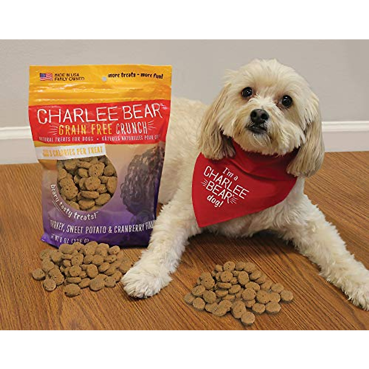 Charlee Bear Grain Free Crunch Dog Treats, Turkey, Sweet Potato & Cranberry Flavor, 8 oz