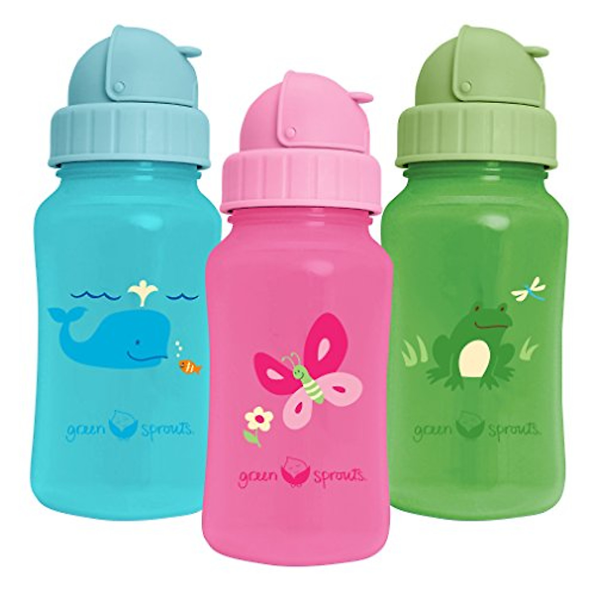 green sprouts Straw Bottle | Silicone straw promotes healthy oral development | Flip-cap locks to prevent spills, 2 straw drinking options: traditional & tilted, Dishwasher safe