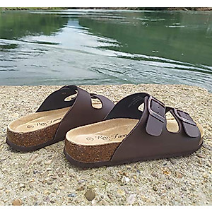 Real Fancy Men's Cork Footbed Sandals with Two Adjustable Buckle Straps - Slip on Summer Slide Sandals for men, Arch Support (Size 9)