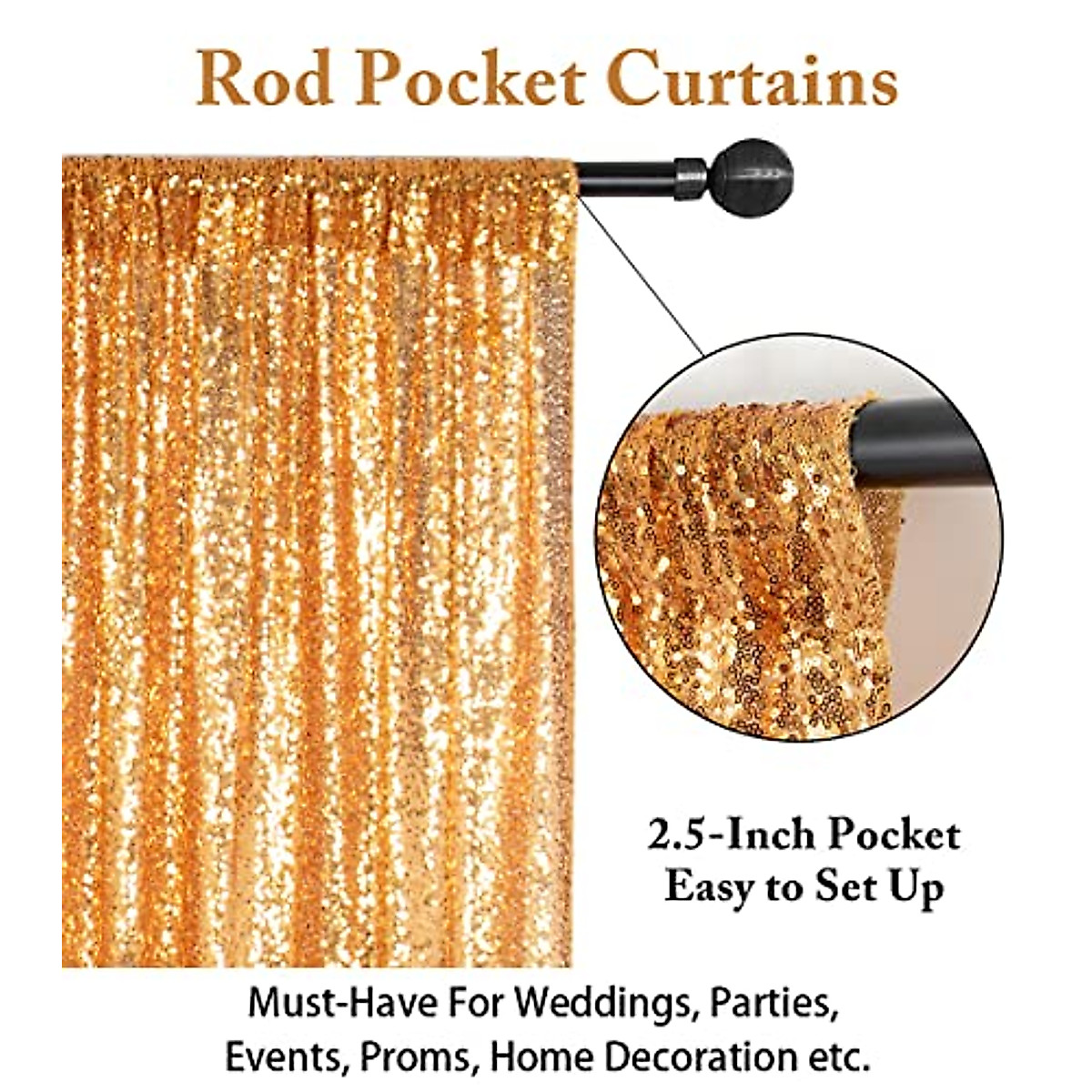 Sequin Curtains Backdrop Gold 2FTx8FT 1PC Sequin Photo Backdrop Shimmer Curtains for Backdrop 2FTx8FT Gold Curtain 1 Panel