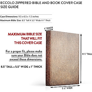 Eccolo Zippered Bible and Book Cover Case for Men and Women, Holds & Protects Standard 5.5 x 8.5" Bibles