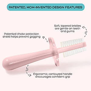 grabease Baby & Toddler Double-Sided Finger Toothbrush for Bath - BPA-Free & Phthalate-Free - 12 Months & Up, Blush, 1 Pack - Toddler Toothbrush - Baby Brush
