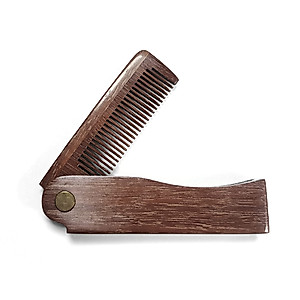 Folding Beard Red Sandalwood Comb-Fine Tooth Folding Comb for Men Hair,Beard,Mustache Styling, Pocket sized Beard Comb w/Gift Box for Daily Grooming