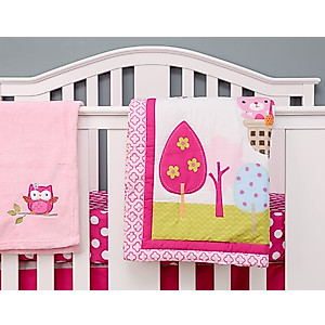 4 PCs Hot Pink Embroidery Rabbit Birds Nursery Crib Bedding Set Quilt Blanket Dust Ruffle Fitted Sheet Baby Girl Bedding Set
