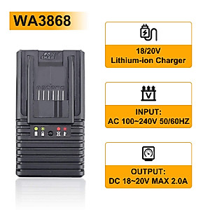 WA3868 18V/20V Quick Charger Compatible with Worx 20V Lithium Battery WA3525 WA3520 WA3578 WA3575 WA3512 Replacement for Worx WA3742 WA3732 WA3875 WA3847 WA3881 Charger
