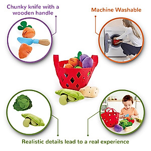 Hape Toddler Vegetable Basket |Soft Vegetable Shopping Basket, Toy Grocery Food Playset Includes Cabbage, Bean Pod, Carrot, and More