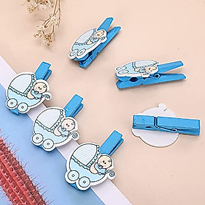 48 pcs Small Clothes Pins Baby Shower Clothespin Boy Party Favors- Clothespins for Crafts Photos Wooden Paper Picture Clips Decorative Little Clothes Pins for Hanging Pictures Baby Shower Decor Clip