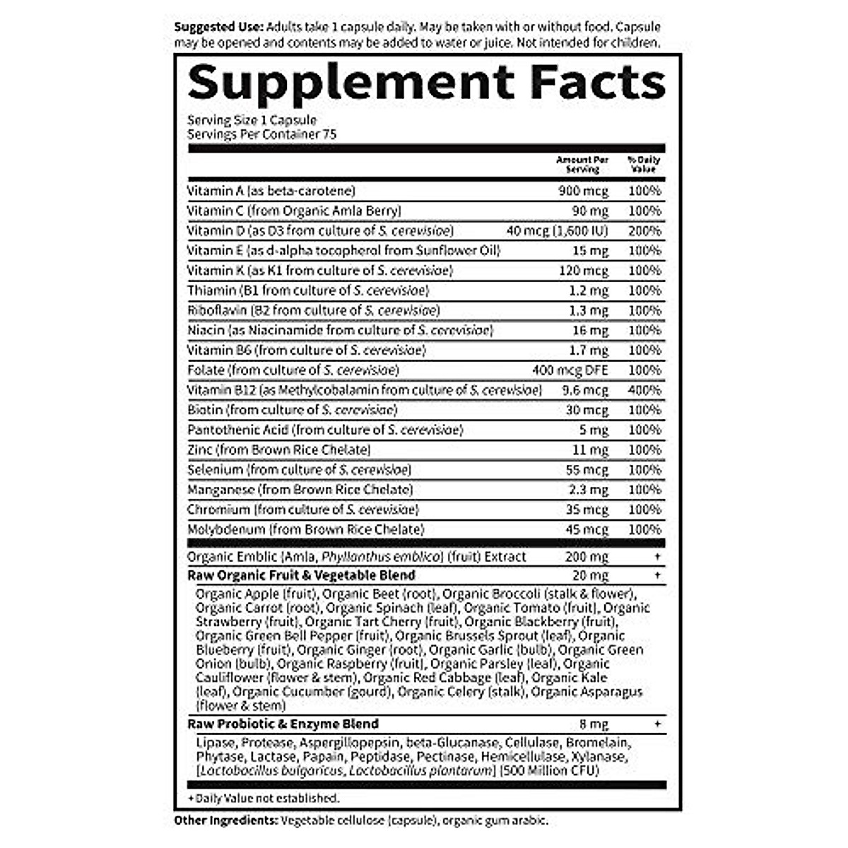 Garden of Life Multivitamin for Men, Vitamin Code Raw One - Once Daily, Vitamins Plus Fruit, Veggies & Probiotics, 75 Count