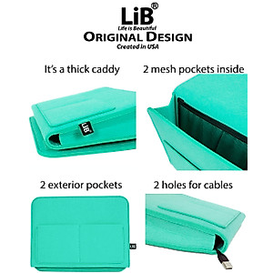 Lib Bedside Caddy, Original Design | Large Size 9.5" x 13.5" | Laptop Holder | 100% Handmade | College Room, Kids Bunk Bed, Hospital Bed | Night Hanging Storage Organizer (Cyan)