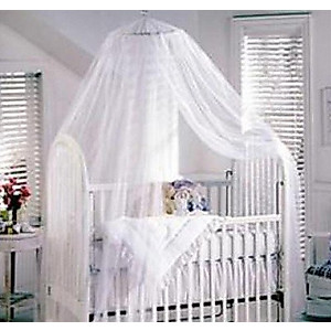 Ushoppingcart Baby Mosquito Net Baby Toddler Bed Crib Canopy Netting -Soft and Stretchy Baby Netting-Made of See-through Mesh Cloth with 25 Holes per Square Centimeter-Add Elegance to Your Precious Baby Toddler's Room With 1Free Keyring(White)