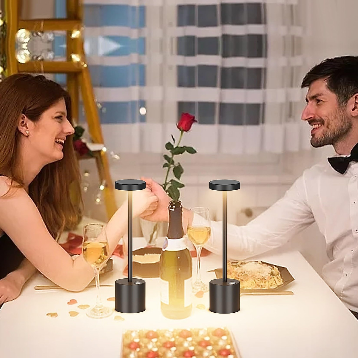 Howskys 2 Pack USB Rechargeable Desk Lamp, Modern LED Cordless Desk Lamp, 5500mAh 3 Tone Light Touch Desk Lamp for Dining Room/Indoor/Outdoor (Black)