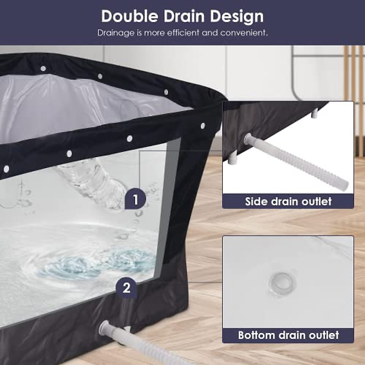 MATHOWAL Portable Bathtub, Foldable Bathtub for Adults, with Water Filling Cushion and Backrest, Suitable Hot Bath Ice (Dark Blue)