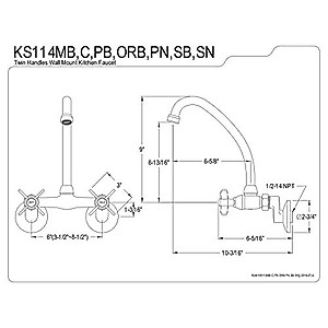 Kingston Brass KS114SB Essex 6-Inch Adjustable Center Wall Mount Kitchen, Brushed Brass