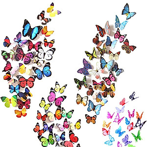 Heansun 90 PCS Butterfly Wall Decals Dragonfly, 3D Butterflies Removable Mural Stickers Wall Stickers Decal for Home Room Bedroom Nursery Decor