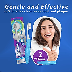 BrightWorks Folding Travel Toothbrush (12 Total, 6 Sets of 2) with Built-in Cover. Portable with Soft Bristles and Tongue Cleaner. for Camping, Hiking, Travel, Work, Gym, Purse, Backpack.