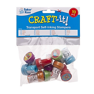 Baker Ross Transport Self Inking Stampers - Pack of 10, Ink Stamps, Stamp Set for Children, Ideal for Kids Arts and Crafts Projects (AW720)