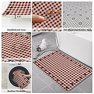 Libaoge Kitchen Mat Rug 1 PCS Country Star Berry Red Buffalo Plaid Runner Rug Anti-Fatigue Comfort Memory Foam Standing Mat Non-Slip Floor Door Mat for Bathroom Bedroom 16x47in