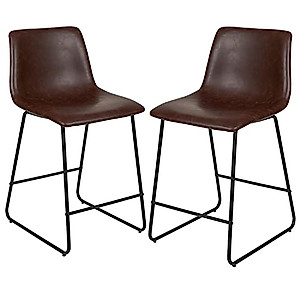 Flash Furniture Reagan 24 inch LeatherSoft Counter Height Barstools in Dark Brown, Set of 2