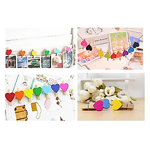 RuiLing Photo Craft Decoration Clips Set - 50pcs Colorful Mini Heart Love Wooden Clothespin + 10pcs Thumbtack + 1 Roll Hemp Rope