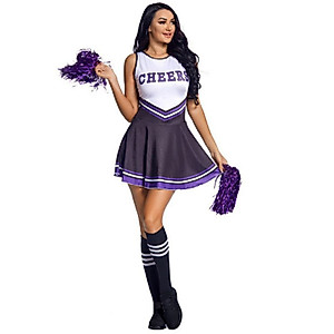 Valcatch Cheerleader Costume for Women Girls Christmas Cheerleading Outfit Fancy Uniform Dress +Cheering Pompoms+Tube Socks (Deep Purple, Small)