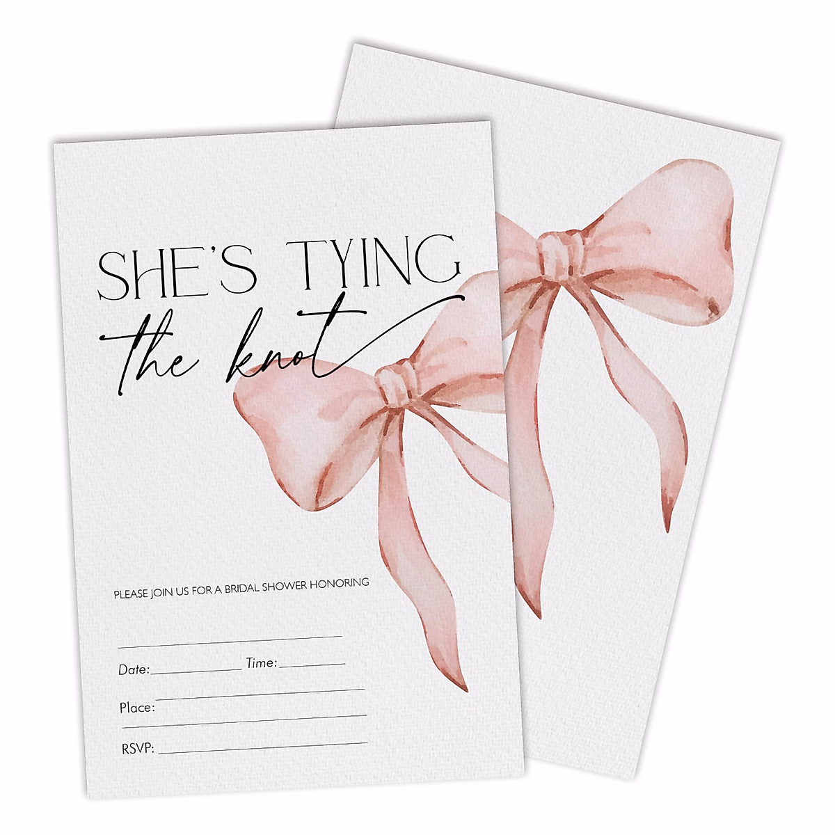 luixd Bridal Shower Invitations - She's Tying The Knot - Pink Pretty Bow Fill In Invites With Envelopes, Invitations For Newlyweds，Bridal Shower, Party Favor & Supplies (Set Of 25)- B05