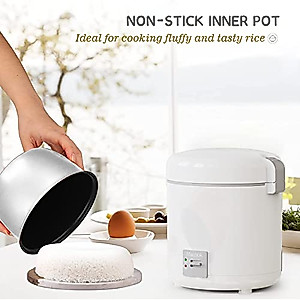 Rice Cooker Small 1-1.5 Cups Uncooked(3 Cups Cooked), Mini Rice Cooker with Removable Nonstick Pot, One Touch&Keep Warm Function, Travel Rice Cooker for Soup Grain Oatmeal Veggie, White