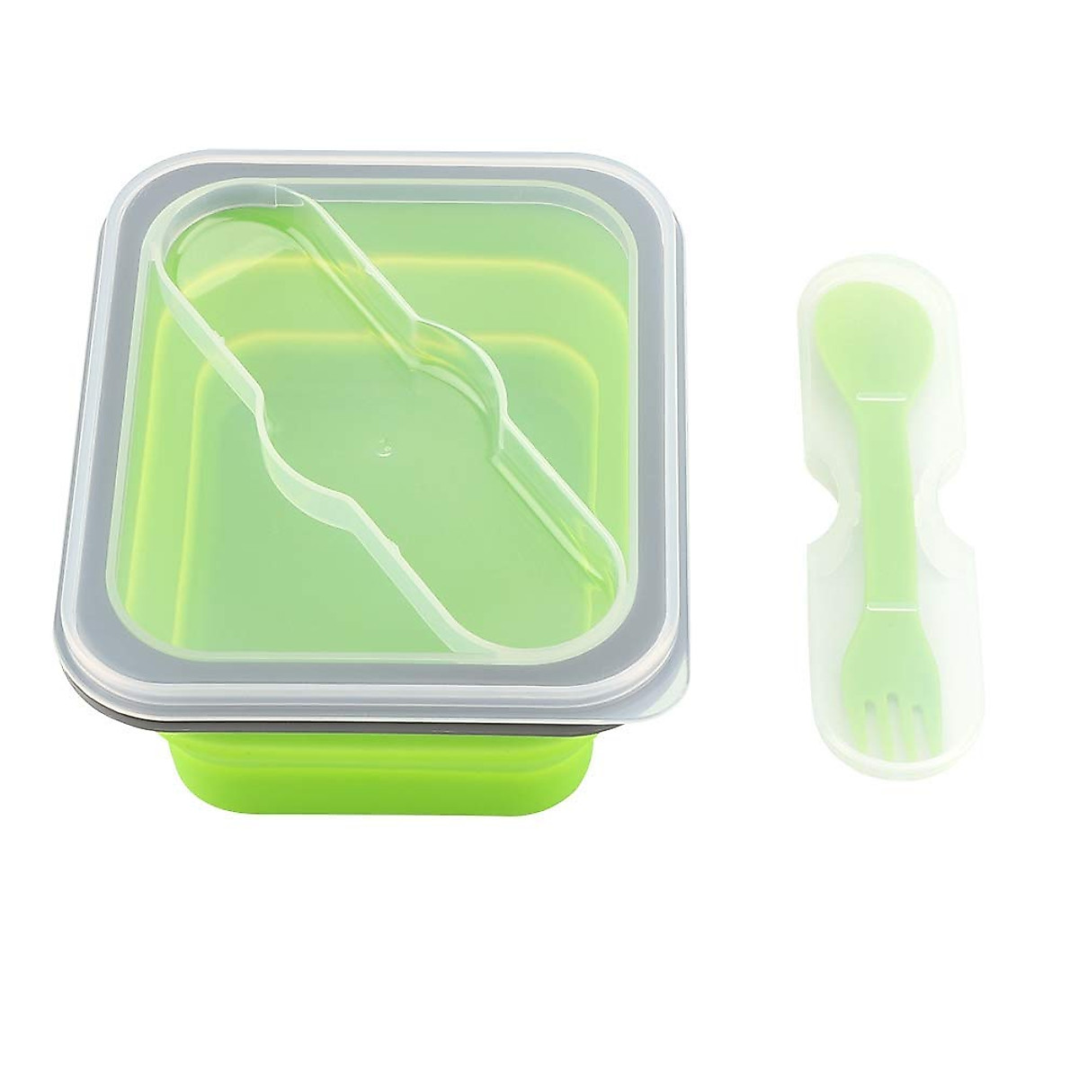 Aramox Lunch Box, 600ml Silicone Collapsible Portable Lunch Box Bowl Folding Food Storage Container Microwave Box (Green)