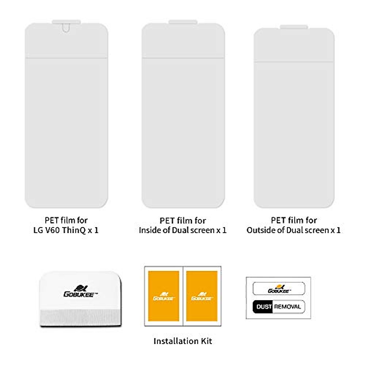 GOBUKEE [3 PCS for LG V60 ThinQ 5G Screen Protector 1 Front PET Film Screen Protector + 2 Dual Screen PET Film Protector [Perfect Fit Films for Dual Screen][Easy Installation]