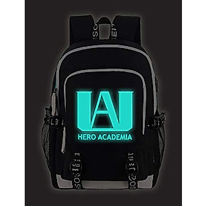 Roffatide Anime My Hero Academia Backpack Luminous Printed College School Bag Laptop Backpack with USB Charging Port & Headphone Port