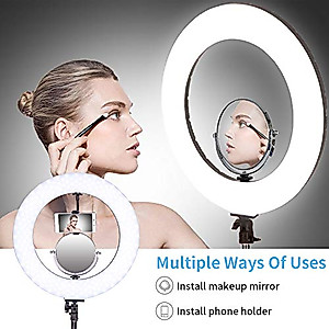 GIJUANRING 18" 60W Dimmable 3200-5600K LED Ring Light, Photography Lighting Makeup Selfie Beauty Lighting Eyebrow Tattoo Lamp Studio Video Shooting Circle Light Kit with Stand,Mirror,Carrying Bag