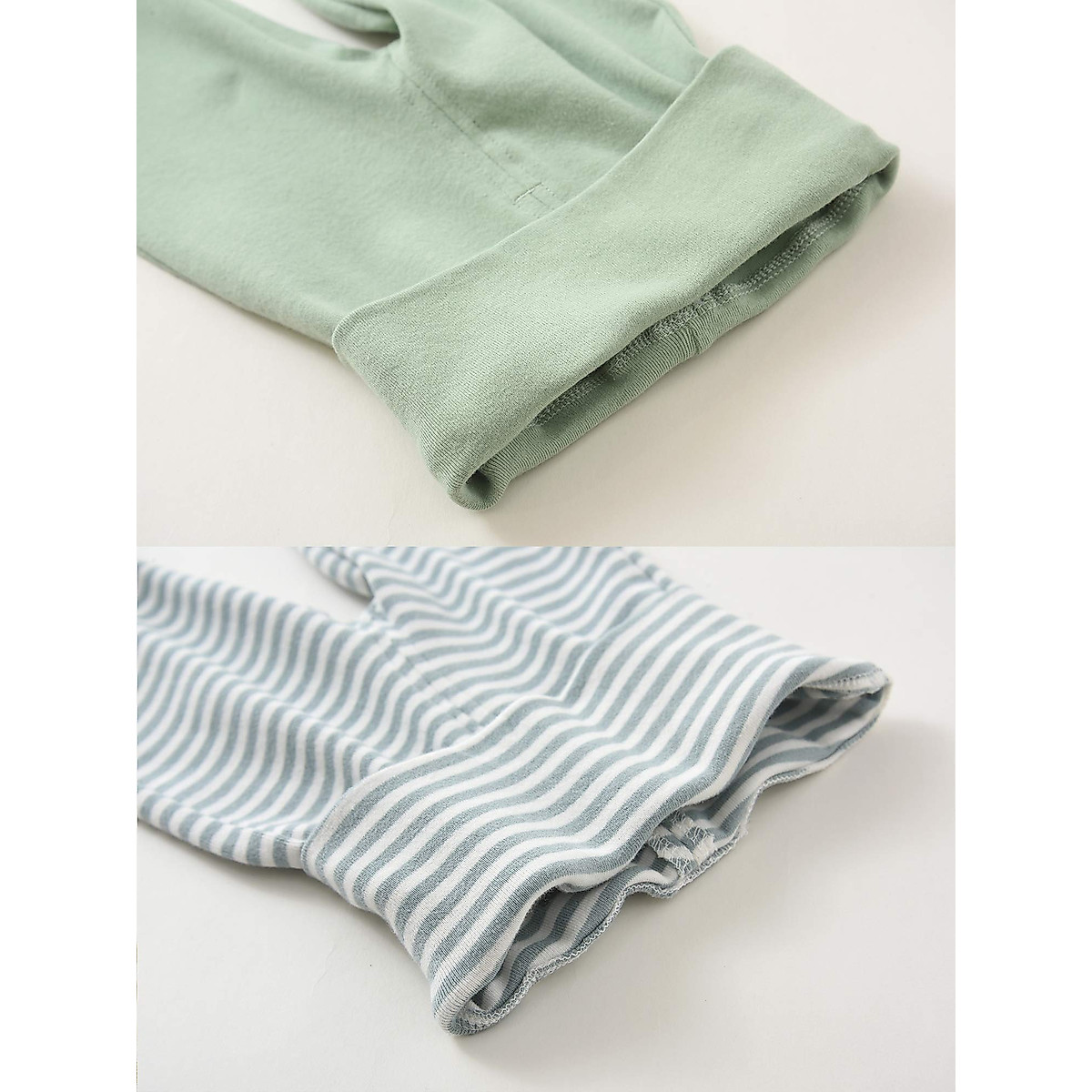 ACESTAR Newborn Infant Baby Boys Girls 3-Pack Cotton High Waist Footed Pants Casual Leggings with Feet 0-3 Months, Green and Green Stripe