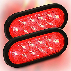 PPI (2) Red Trailer Truck LED Sealed RED 6" Oval Stop/Turn/Tail Light Marine Waterproof Including 3-pin water tight plug DOT SAE with wires and Grommet