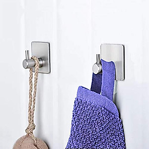 Adhesive Hooks Heavy Duty Waterproof Stainless Steel Wall Hooks for Towel ,Cloth,Coat Sticky Hanging Hooks 4 Sets for Bathroom,Bedroom,Kitchen，Door-4 Pack